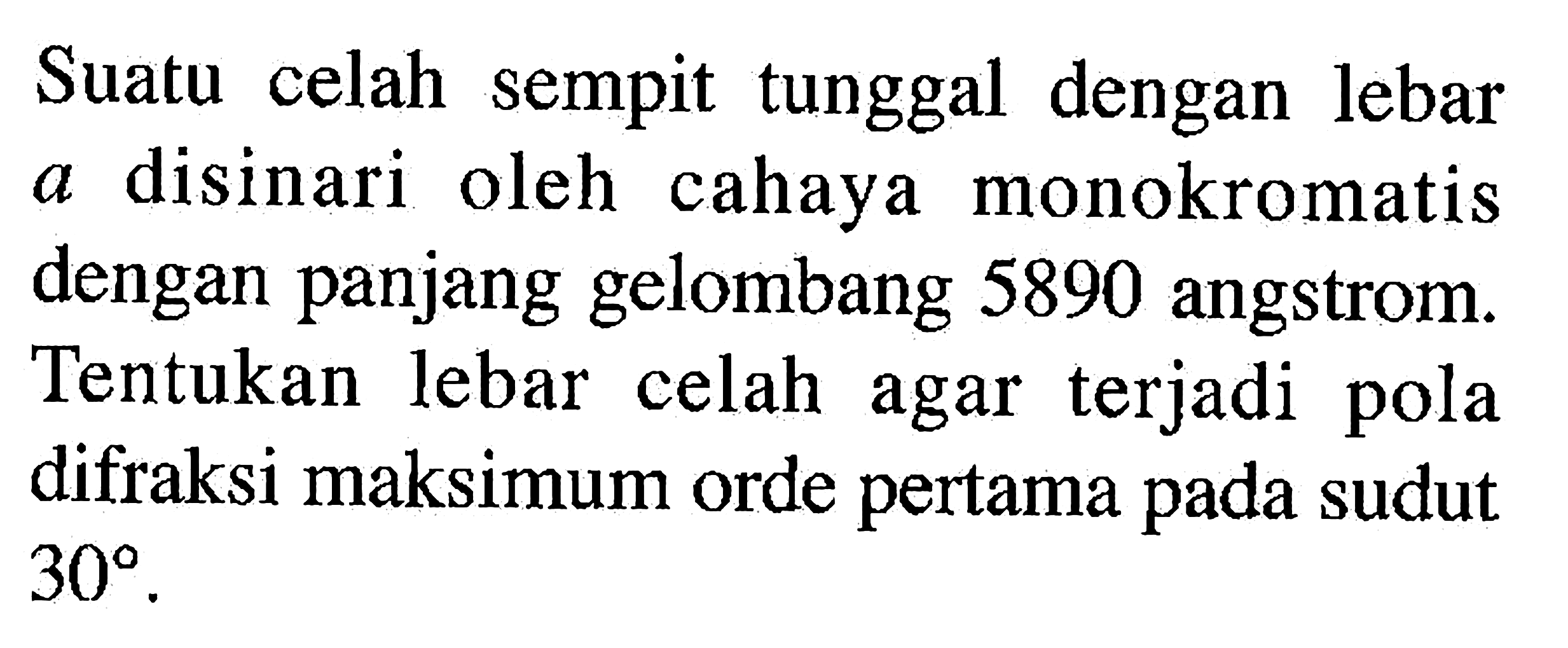 Suatu celah sempit tunggal dengan lebar a disinari oleh...