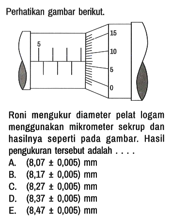 Perhatikan gambar berikut. 5 15 10 5 0 Roni mengukur di...