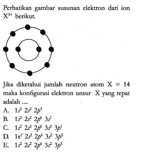 Perhatikan gambar susunan elektron dari ion X^(3+) beriku...