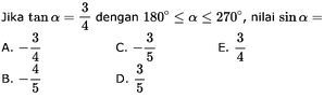 Jika tan alpha=3/4 dengan 180