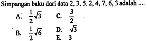 Simpangan baku dari data 2,3,5,2,4,7,6,3 adalah ....