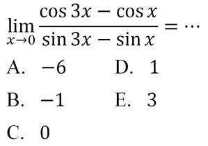 lim x->0 (cos3x-cosx)/(sin3x-sinx)