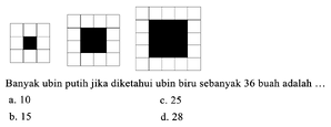 Banyak ubin putih jika diketahui ubin biru sebanyak 36 bu...
