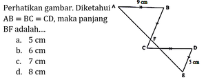 Perhatikan gambar. Diketahui AB = BC = CD, maka panjang B...