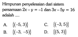 Himpunan penyelesaian dari sistem persamaan 2x - y = -1 d...