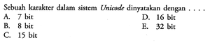 Sebuah karakter dalam sistem Unicode dinyatakan dengan .....