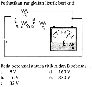 Perhatikan rangkaian listrik berikut! Beda potensial anta...