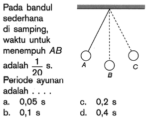 Pada bandul sederhana di samping, waktu untuk menempuh A...