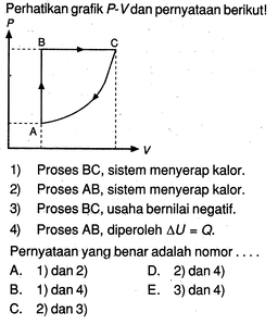 Perhatikan grafik P-V dan pernyataan berikut! P B C A V ...