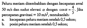 Peluru meriam ditembakkan dengan kecepatan awal 50 m/s ...