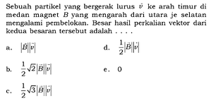 Sebuah partikel yang bergerak lurus v ke arah timur di me...