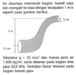 Air dipompa memasuki bagian bawah pipa dan mengalir ke at...