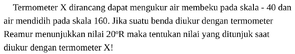 Termometer X dirancang dapat mengukur air membeku pada sk...
