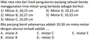 Nilai rata-rata dari hasil pengukuran panjang sebuah bend...