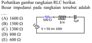 Perhatikan gambar rangkaian RLC berikut. Besar impedansi ...