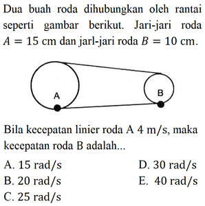 Dua buah roda dihubungkan oleh rantai seperti gambar beri...