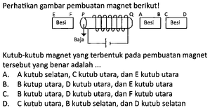 Perhatikan gambar pembuatan magnet berikut! E Besi F P Q ...