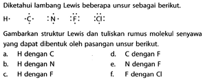 Diketahui lambang Lewis beberapa unsur sebagai berikut. H...
