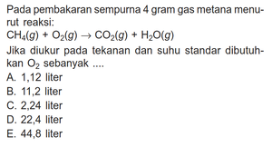 Pada pembakaran sempurna 4 gram gas metana menurut reaksi...