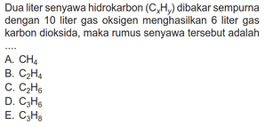 Dua liter senyawa hidrokarbon (CxHy) dibakar sempurna den...