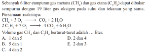 Sebanyak 6 liter campuran gas metana (CH4) dan gas etana ...