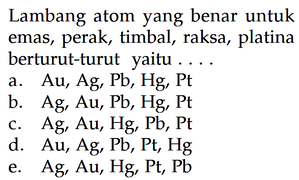 Lambang atom yang benar untuk emas, perak, timbal, raksa,...