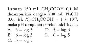 Larutan 150 mL CH3COOH 0,1 M dicampurkan dengan 200 mL ...