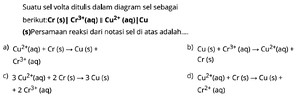 Suatu sel volta ditulis dalam diagram sel sebagai berikut...