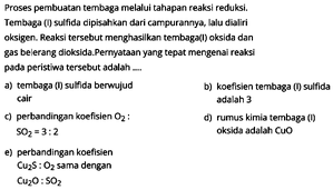 Proses pembuatan tembaga melalui tahapan reaksi reduksi.