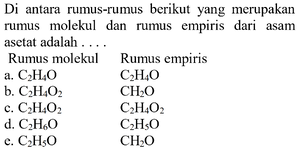 Di antara rumus-rumus berikut yang merupakan rumus moleku...