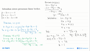 Selesaikan sistem persamaan linear berikut: x-2y+z=-1 2x+...