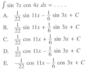 integral sin 7x cos 4x dx=...