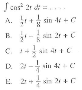 integral cos^2(2t) dt=....