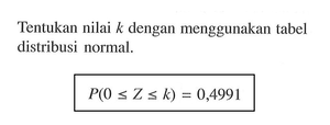 Tentukan nilai k dengan menggunakan tabel distribusi norm...
