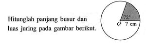 Hitunglah panjang busur dan luas juring pada gambar berik...
