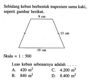 Sebidang kebun berbentuk trapesium sama kaki, seperti gam...