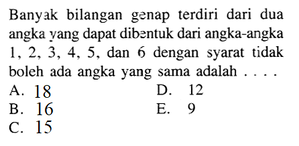 Banyak bilangan genap terdiri dari dua angka yang dapat d...