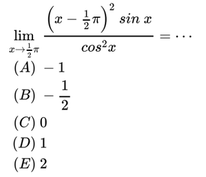 limit x -> 1/2 pi (x-1/2 pi)^2 sin x/cos^2 x=