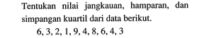 Tentukan nilai jangkauan, hamparan, dan simpangan kuartil...