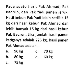 Pada suatu hari, Pak Ahmad, Pak Badrun, dan Pak Yadi pane...