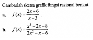 Gambarlah sketsa grafik fungsi rasional berikut. a. f(x)=...