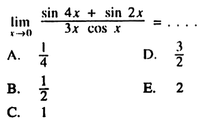 lim x->0 (sin 4x+sin 2x)/(3x cos x)=
