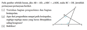 Pada gambar sebelah kanan, jika AB = AD, sudut ABC = sudu...