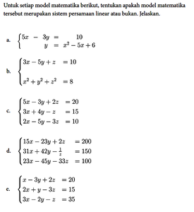 Untuk setiap model matematika berikut, tentukan apakah mo...
