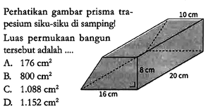 Perhatikan gambar prisma trapesium siku-siku di samping!