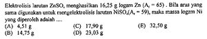 Elektrolisis larutan ZnSO4 menghasilkan 16,25 g logam Zn ...