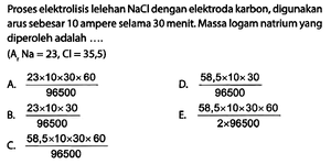 Proses elektrolisis lelehan NaCl dengan elektroda karbon,...