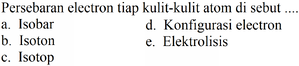 Persebaran electron tiap kulit-kulit atom di sebut a. Iso...