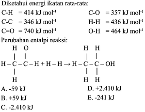 Diketahui energi ikatan rata-rata: C-H =414 ~kJ mol^(-...