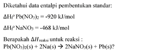 Diketahui data entalpi pembentukan standar: Delta H_(f)/...